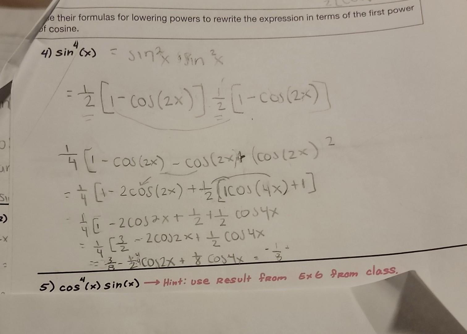 Solved e their formulas for lowering powers to rewrite the | Chegg.com