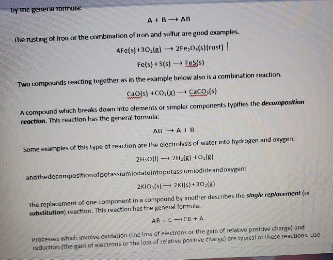 by the general formula: A+BAB The rusting of iron or | Chegg.com