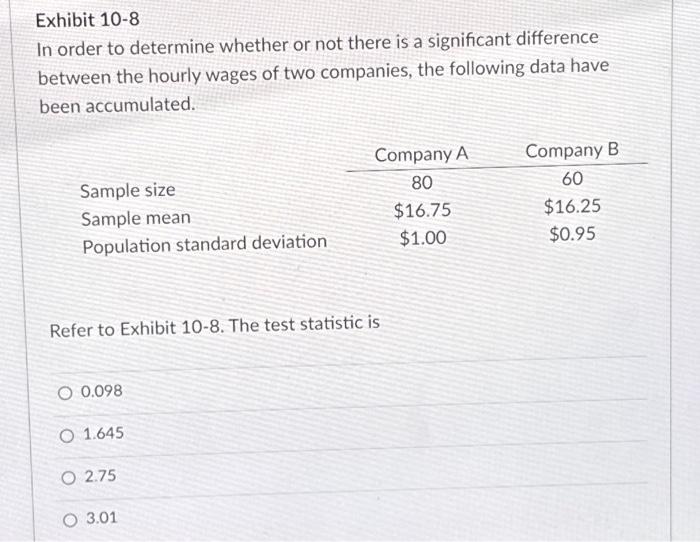 Solved Exhibit 10-8 In order to determine whether or not | Chegg.com