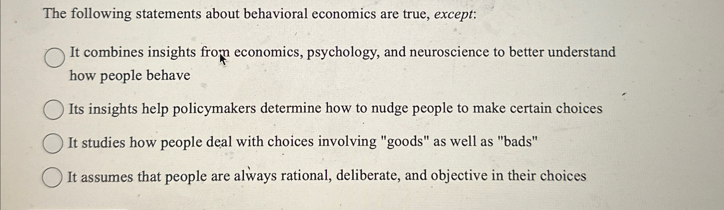 Solved The following statements about behavioral economics | Chegg.com