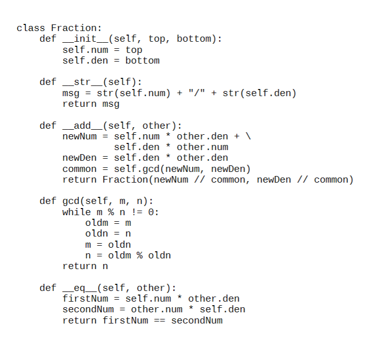 Solved class Fraction:def init(self, ﻿top, bottom):self.num | Chegg.com