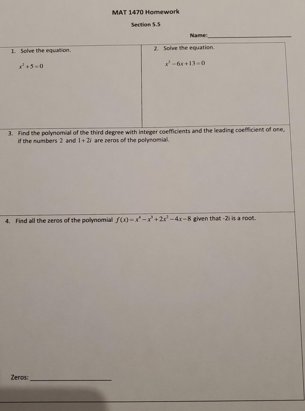 Solved Mat 1470 Homework Section 5 5 Name 1 Solve The
