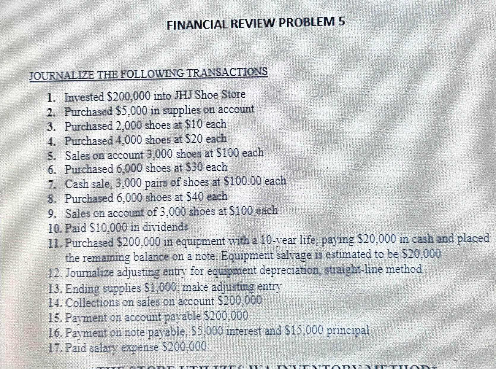 Solved FINANCIAL REVIEW PROBLEM 5JOURNALIZE THE FOLLOWING | Chegg.com