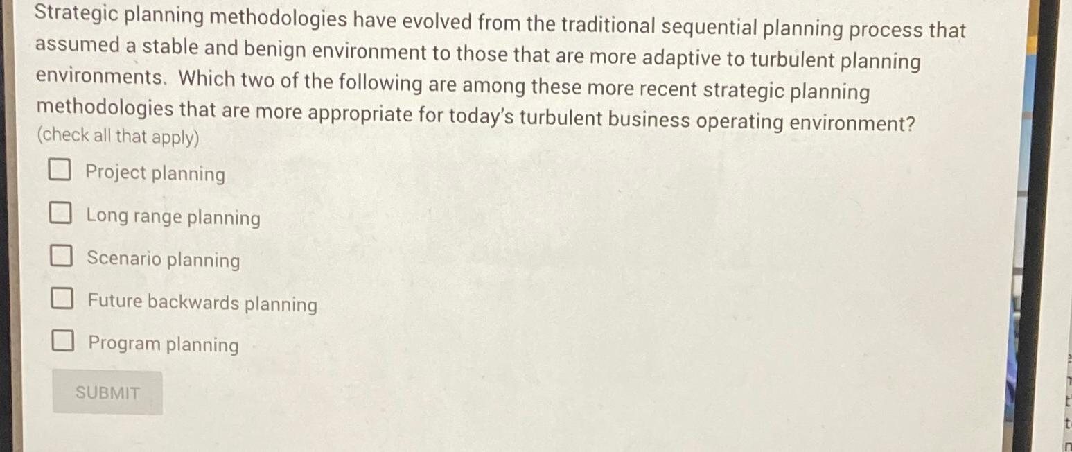 Solved Strategic planning methodologies have evolved from | Chegg.com