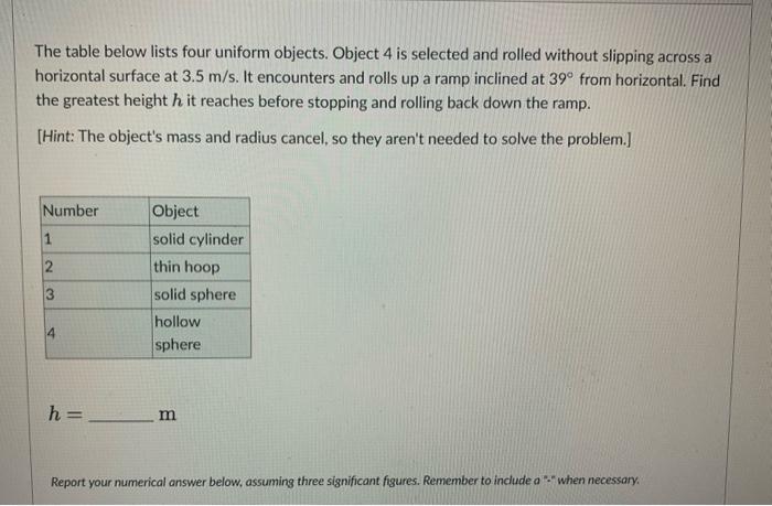 Solved The table below lists four uniform objects. Object 4 | Chegg.com