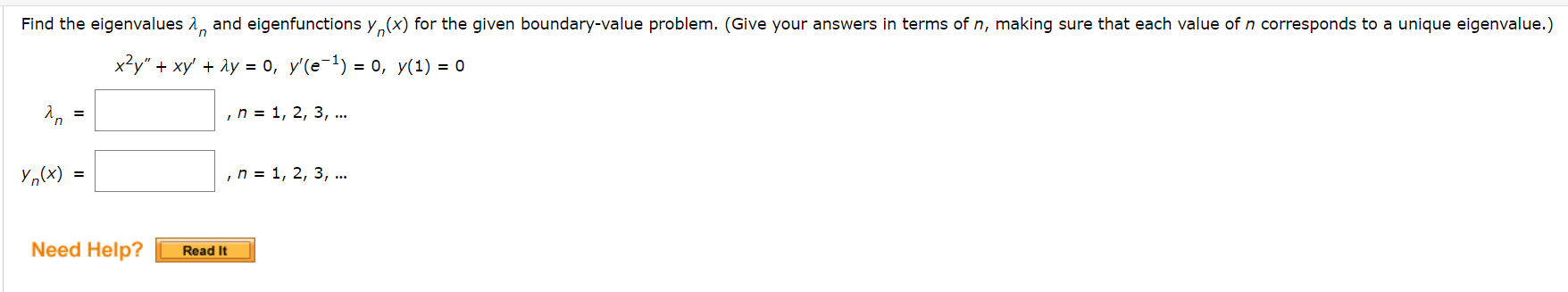 Solved Find the eigenvalues λn ﻿and eigenfunctions yn(x) | Chegg.com