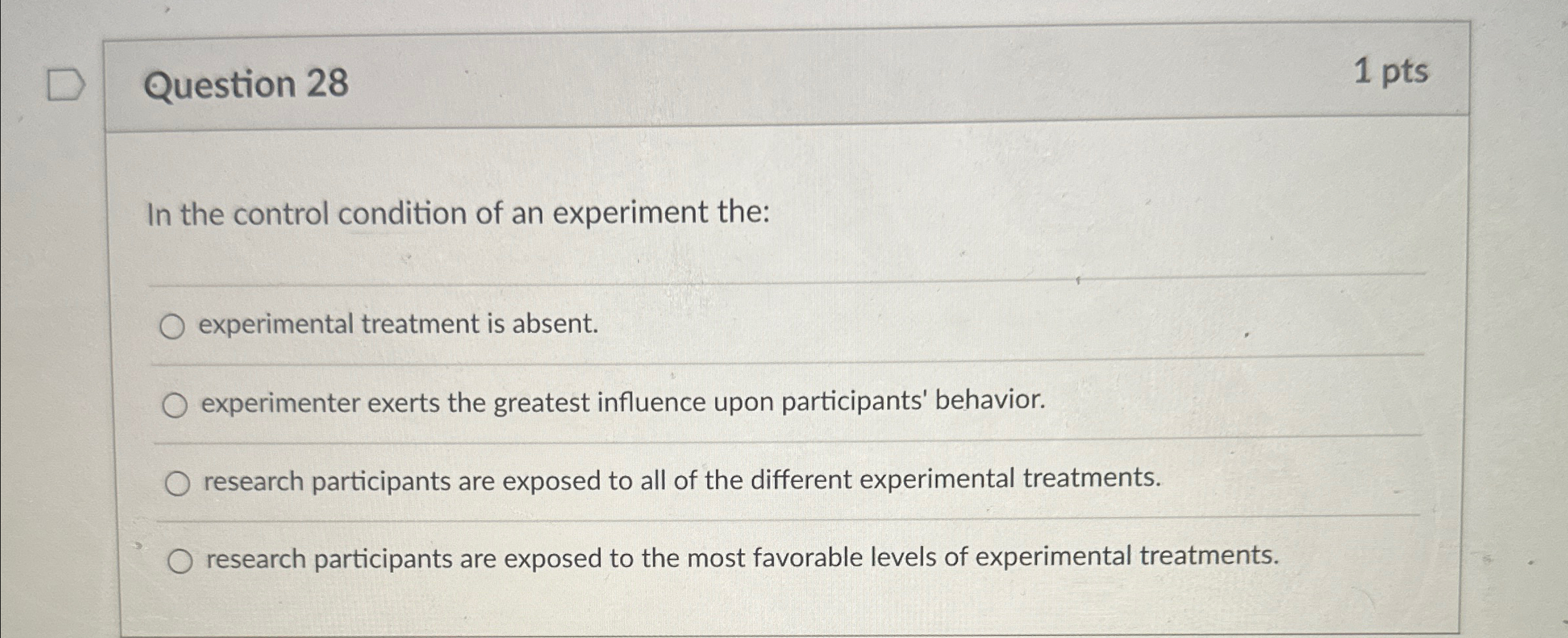 Solved Question 281 ﻿ptsIn the control condition of an | Chegg.com