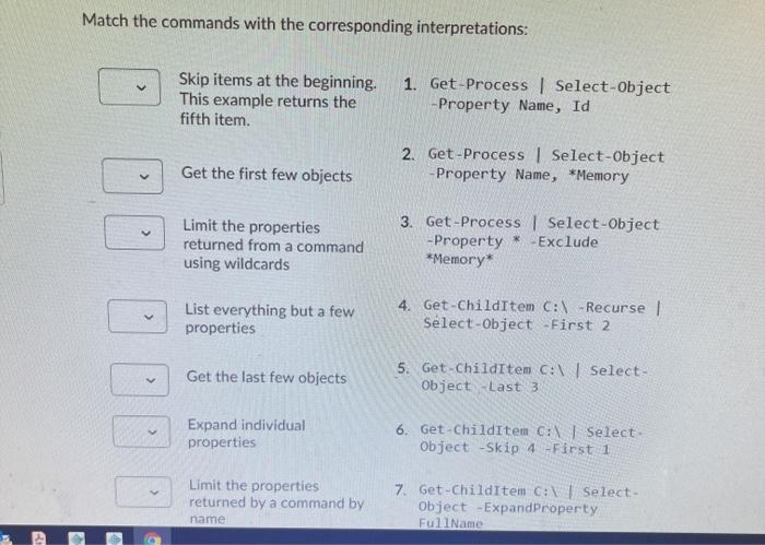 Solved Match the commands with the corresponding | Chegg.com