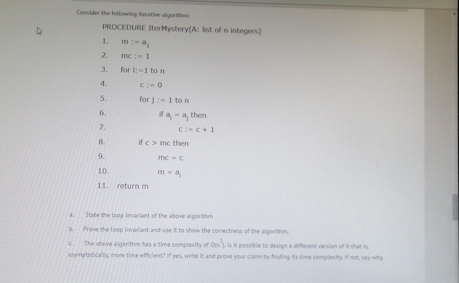 Solved Consider the following iterative algorithm: PROCEDURE | Chegg.com