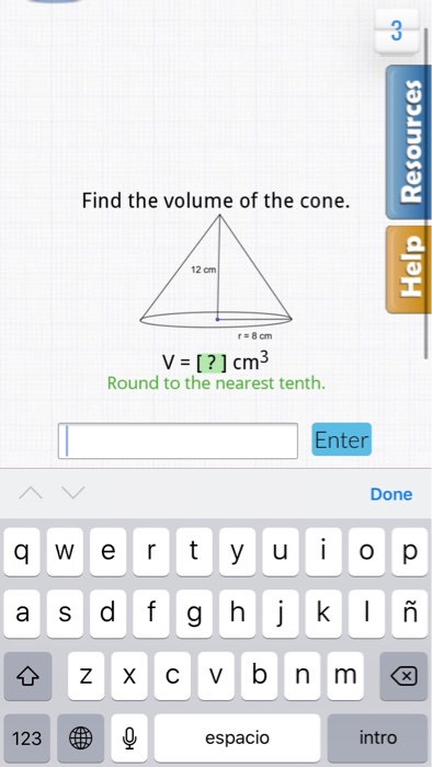Solved Resources Find the volume of the cone. Help r8 cm V = | Chegg.com