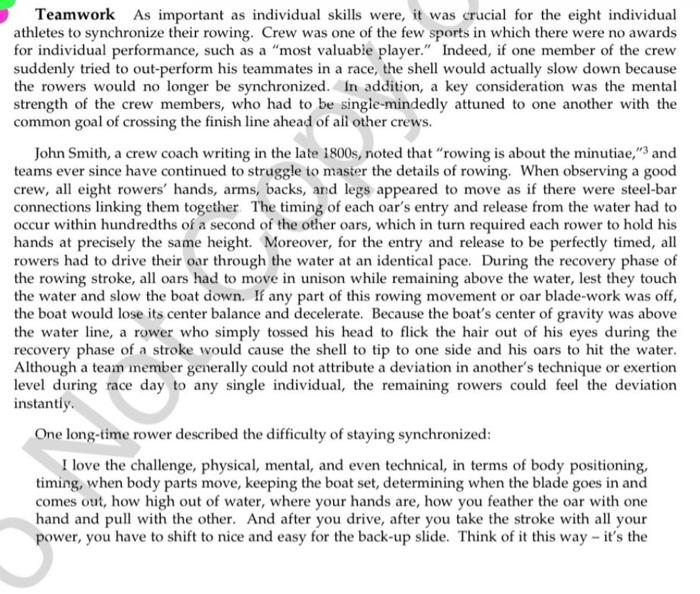 Solved Teamwork As important as individual skills were, it | Chegg.com