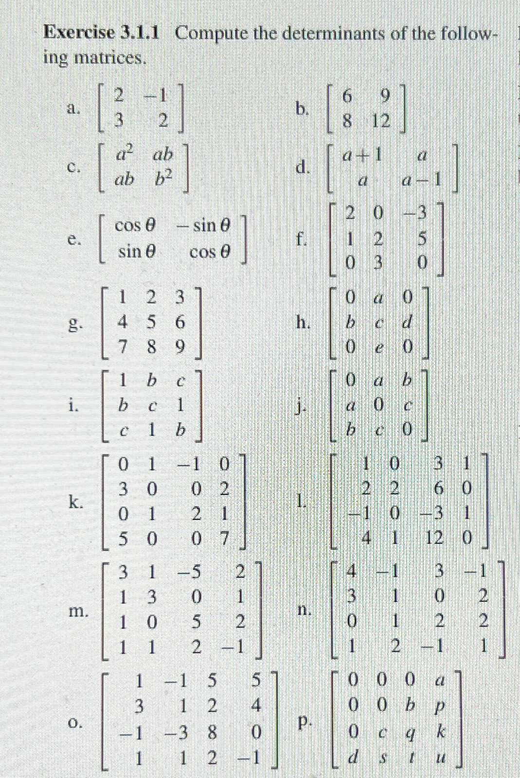Solved Exercise 3.1.1 ﻿Compute the determinants of the | Chegg.com