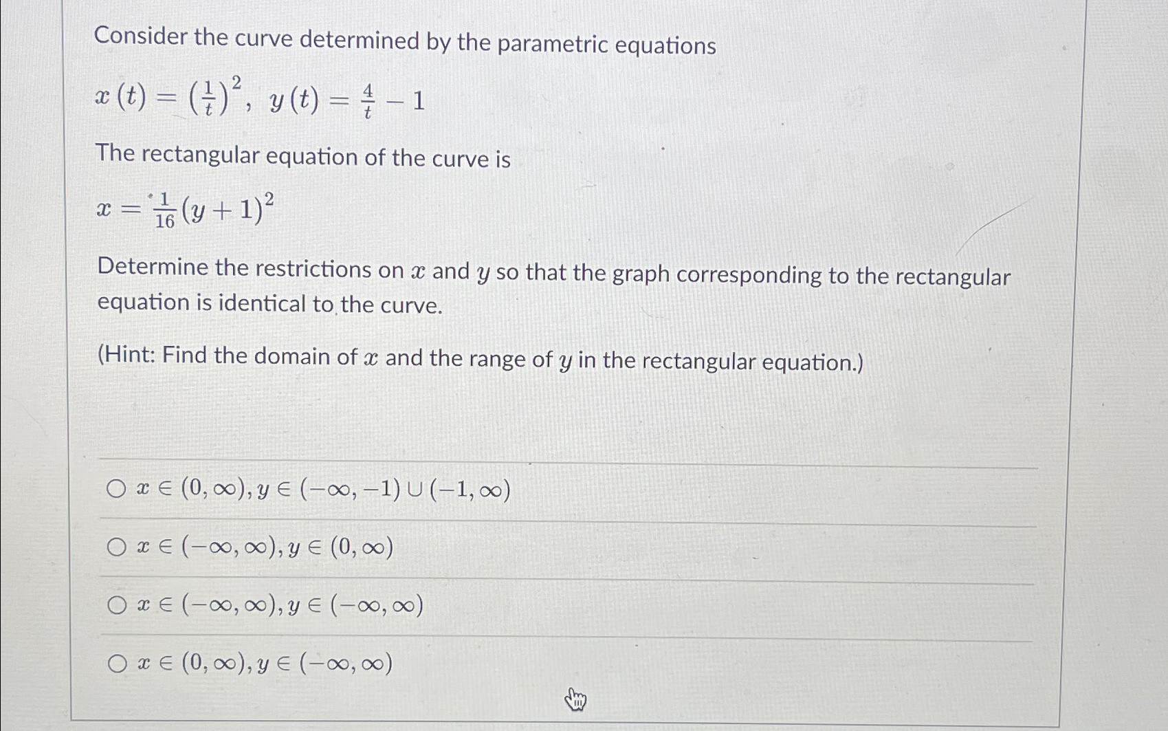 Consider the curve determined by the parametric | Chegg.com