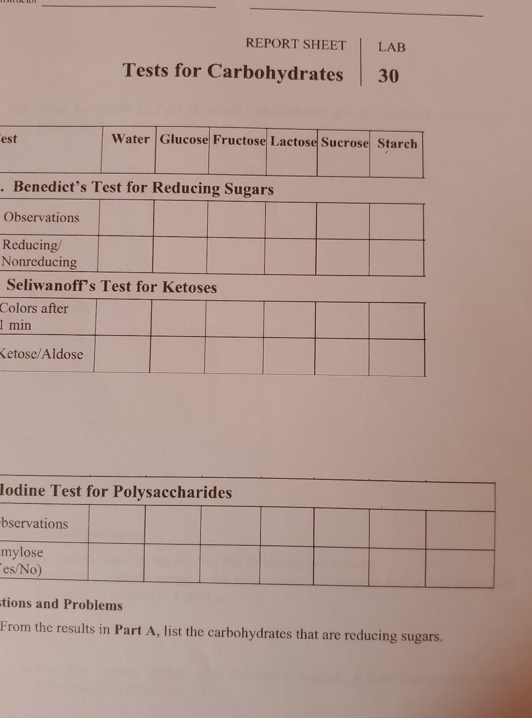 Solved \begin{tabular}{r|c} REPORT SHEET & LAB \\ Tests for | Chegg.com
