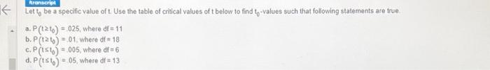 Solved Let to be a specific value of t Use the table of | Chegg.com