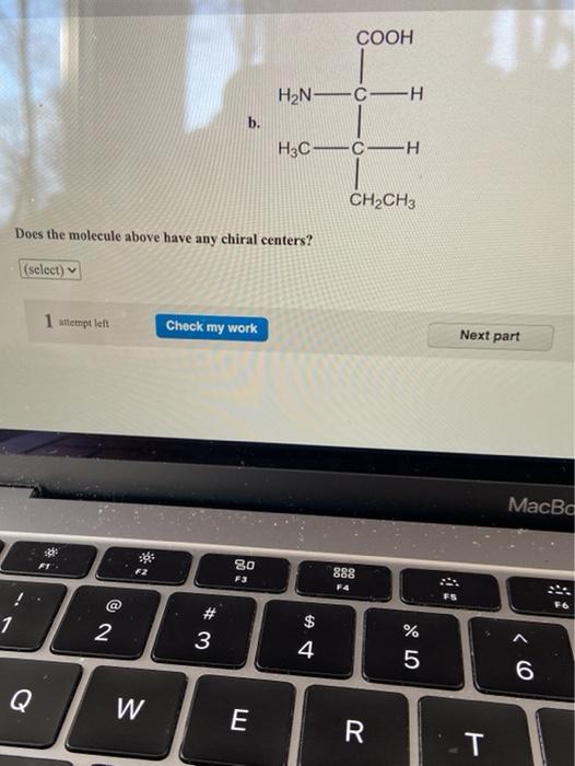 Solved COOH H2N-C-H b. H3C-C-H CH2CH3 Does the molecule | Chegg.com