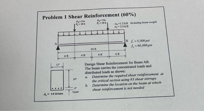 Solved Prowam 1 Shear Reinforcement (60%) Design Shear | Chegg.com
