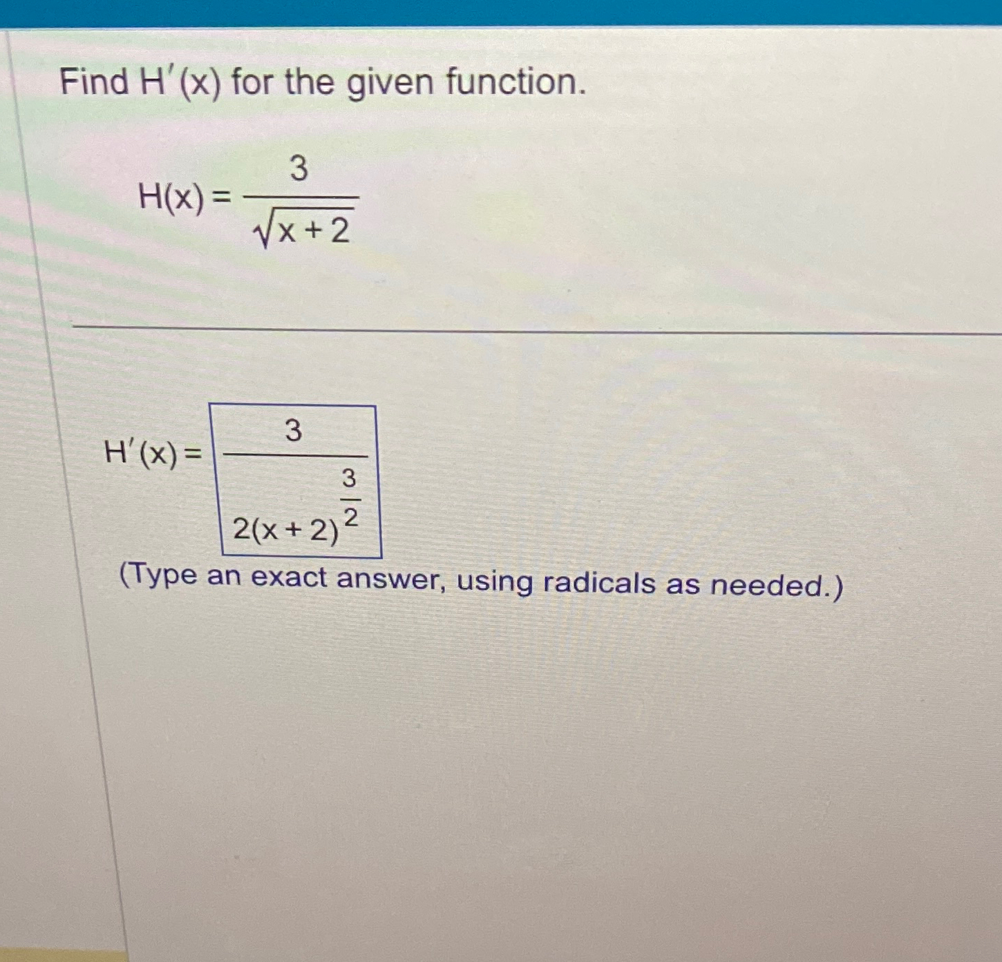 Solved Find H'(x) ﻿for the given | Chegg.com