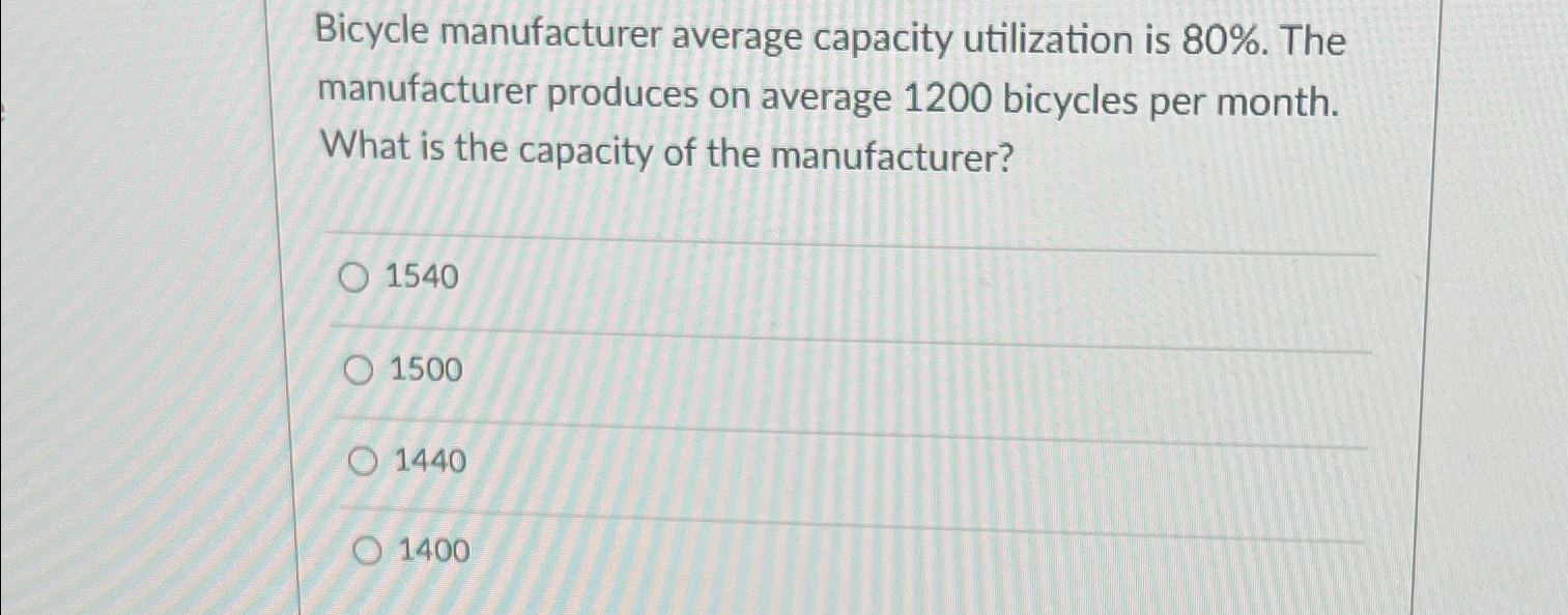 Solved Bicycle manufacturer average capacity utilization is | Chegg.com