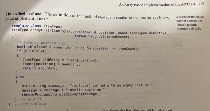 Solved 2. Define the method replace for the class | Chegg.com