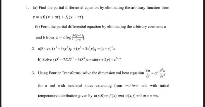 Solved 1. (a) Find the partial differential equation by | Chegg.com