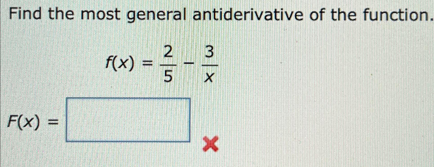 Solved Find the most general antiderivative of the | Chegg.com