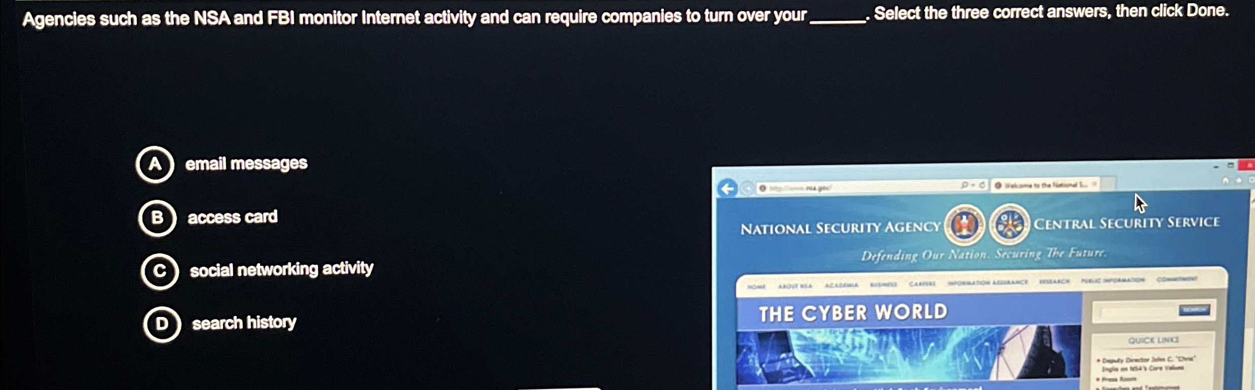 Solved Agencles such as the NSA and FBI monitor Intemet | Chegg.com