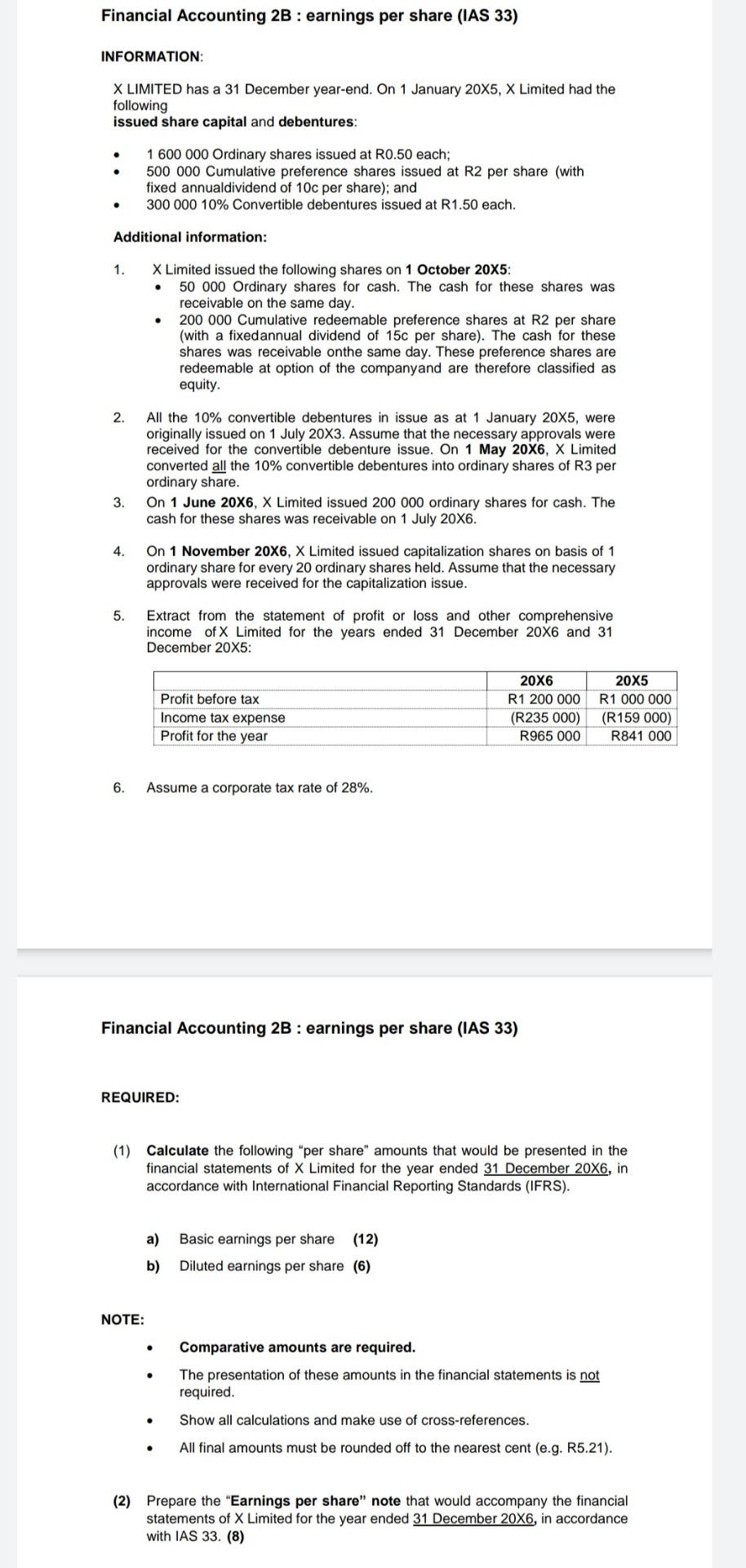 Solved Financial Accounting 2B : earnings per share (IAS 33) | Chegg.com