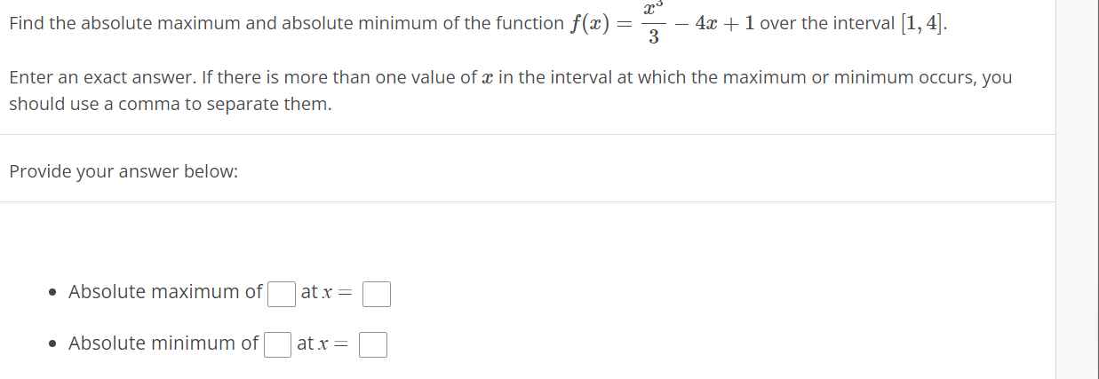 Solved Find the absolute maximum and absolute minimum of the | Chegg.com