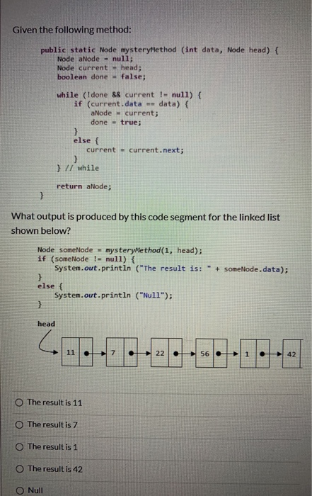 Solved Given the following method: public static Node | Chegg.com