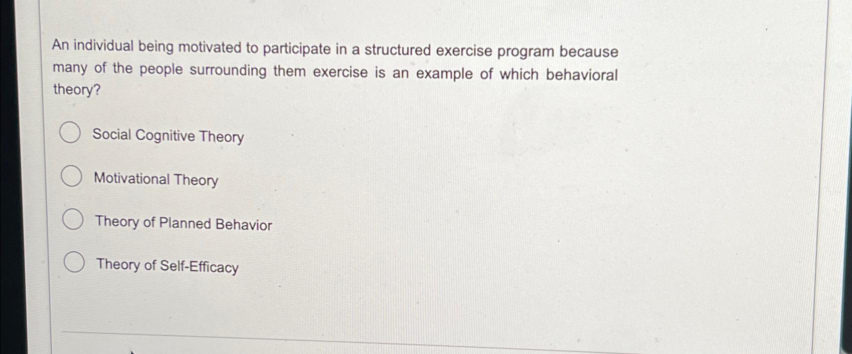 Solved An individual being motivated to participate in a | Chegg.com