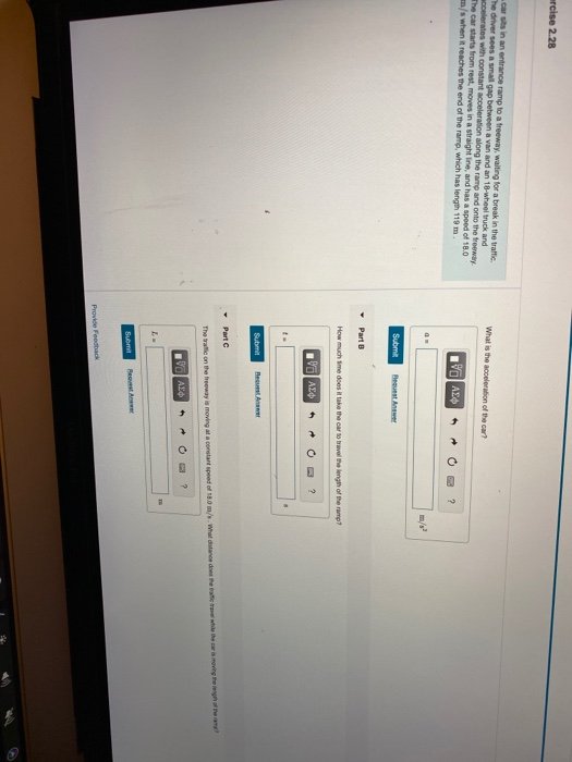 Solved ercise 2.28 car sits in an entrance ramp to a | Chegg.com