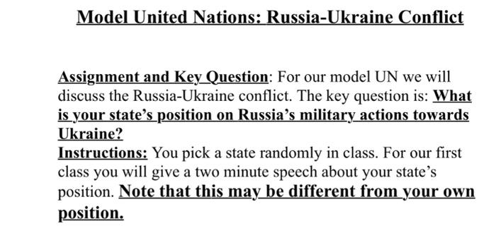 Model United Nations: Russia-Ukraine Conflict | Chegg.com