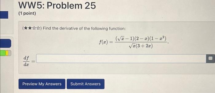 Solved f(x)=x(3+2x)(x−1)(2−x)(1−x2) dxdf | Chegg.com