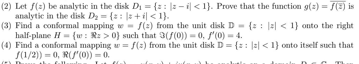 Solved (2) Let f(z) be analytic in the disk D1={z:∣z−i∣