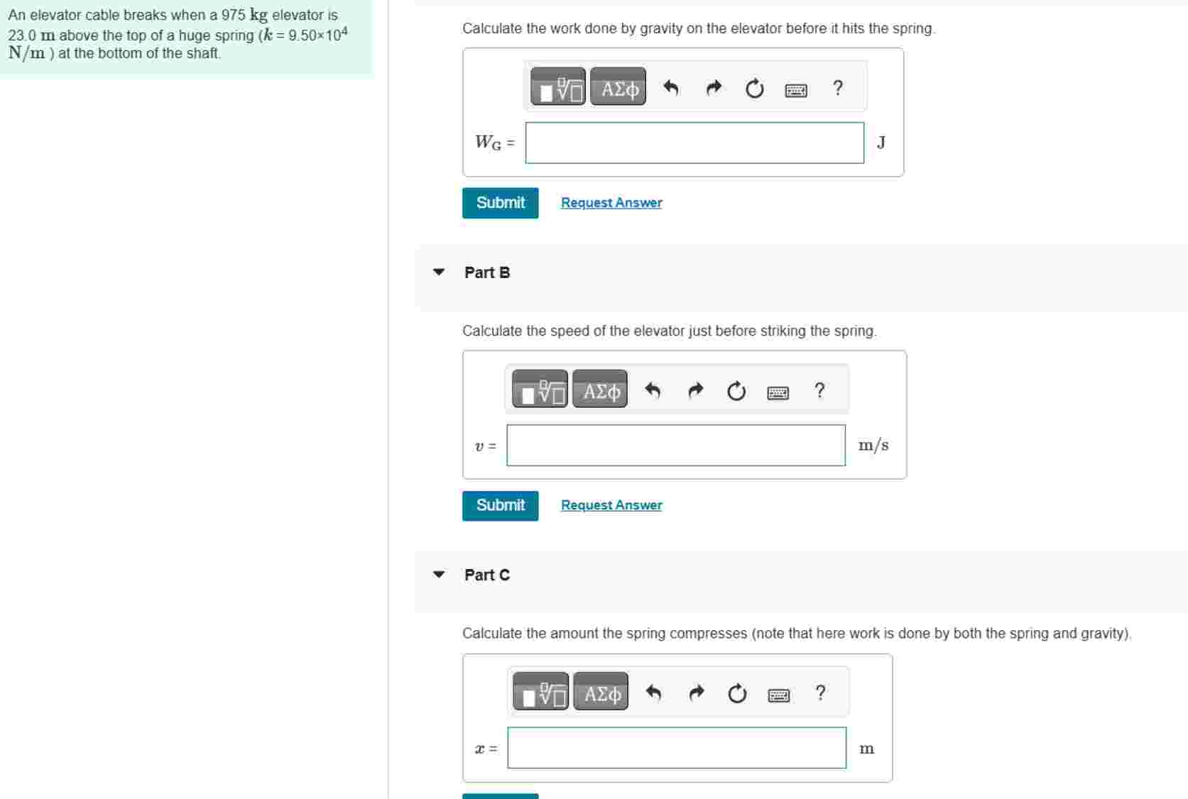 Solved k=9.50\times 10^(4) (N)/(m) ﻿W_(G)= ﻿Part B Calculate | Chegg.com