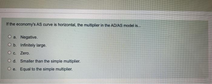 Solved If the economy's AS curve is horizontal, the | Chegg.com