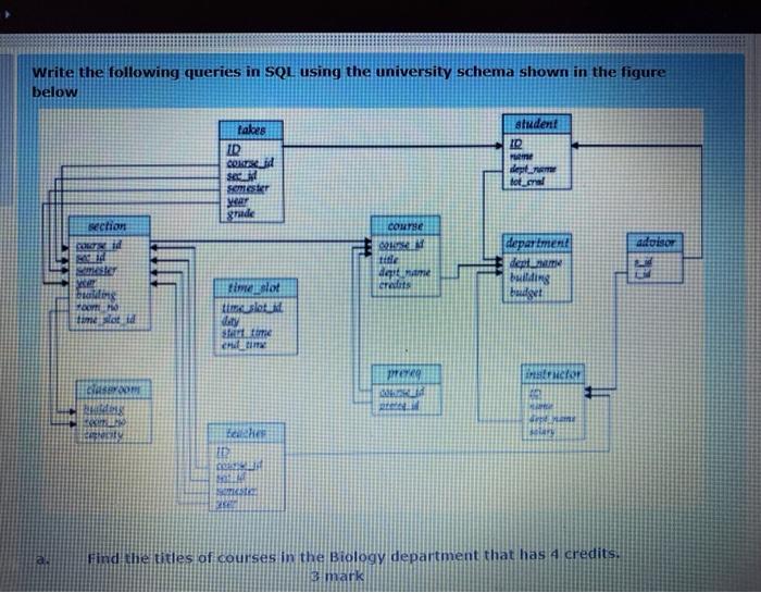 Solved Write the following queries in SQL using the | Chegg.com