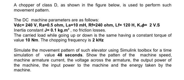 Solved A chopper of class D, as shown in the figure below, | Chegg.com