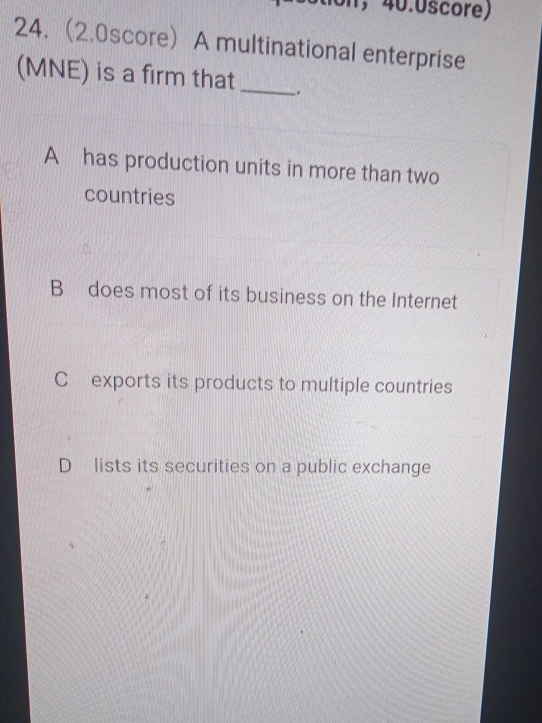 Solved A MNEs tried to exploit perceived competitive | Chegg.com