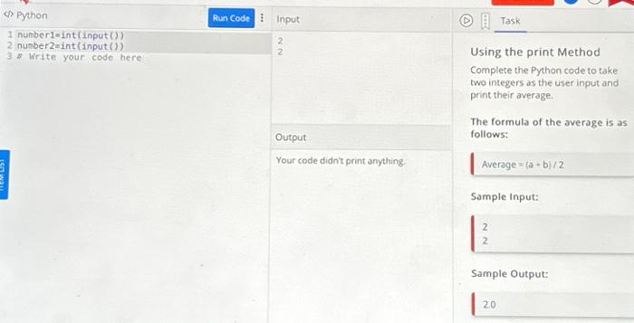 Solved 1 number1=int (input()) 2 number2=int (input()) 3 | Chegg.com