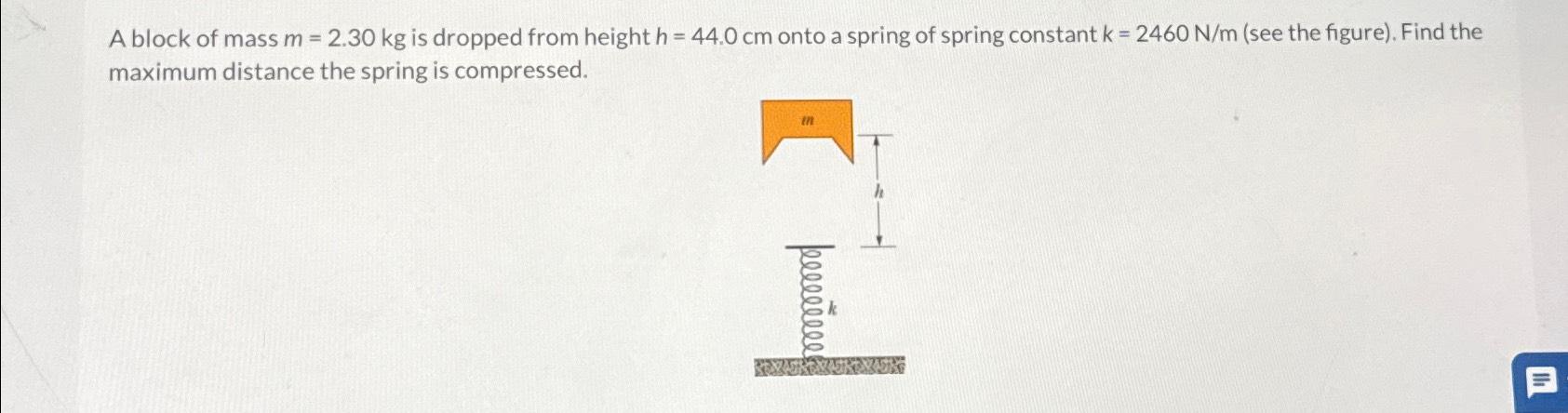 Solved A block of mass m=2.30kg ﻿is dropped from height | Chegg.com