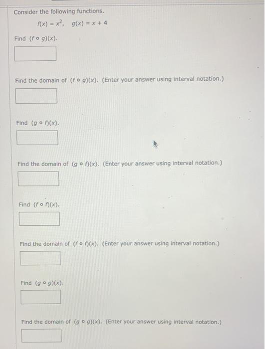 Solved Consider the following functions. f(x) = x2, 9(x) = x | Chegg.com