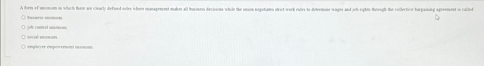 Solved business unionismjob control unionismsocial | Chegg.com