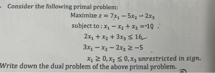 Solved Consider the following primal problem: Maximize | Chegg.com