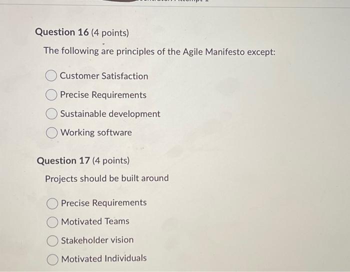 Solved The following are principles of the Agile Manifesto | Chegg.com