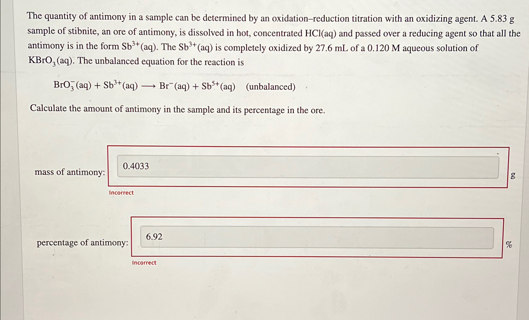 Solved The quantity of antimony in a sample can be | Chegg.com