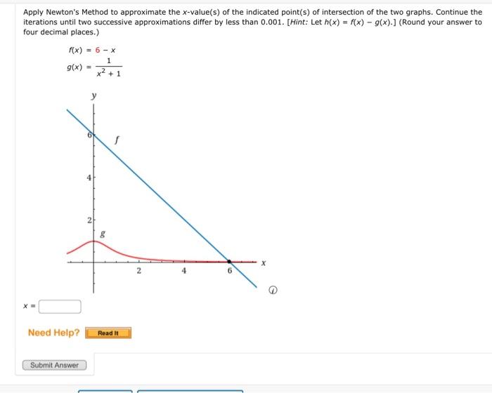 Solved Apply Newton's Method to approximate the x-value(s) | Chegg.com