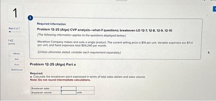 Solved Required information Problem 12-25 (Algo) CVP | Chegg.com