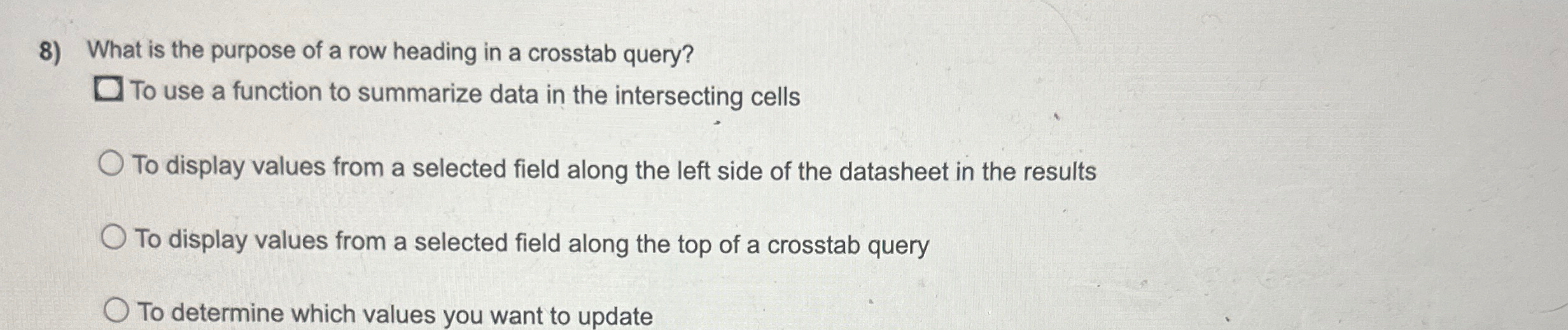 Solved What is the purpose of a row heading in a crosstab | Chegg.com